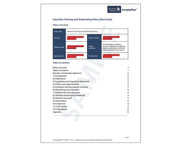 Induction Training and Onboarding Policy for Domiciliary Care Provider ...