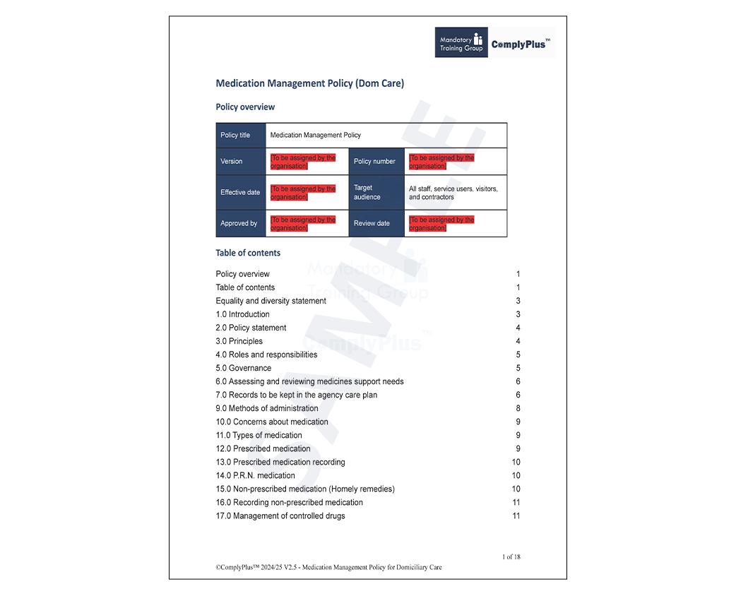 Medication Management Policy for Domiciliary Care Providers - The ...