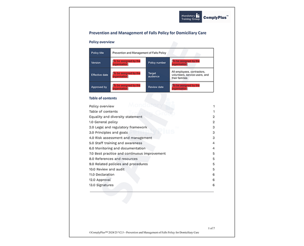Prevention and Management of Falls Policy for Domiciliary Care Provide ...