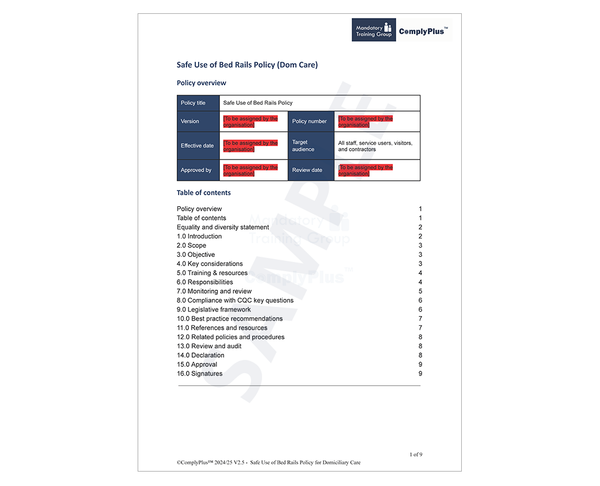 Safe Use of Bed Rails Policy for Domiciliary Care Providers - The ...