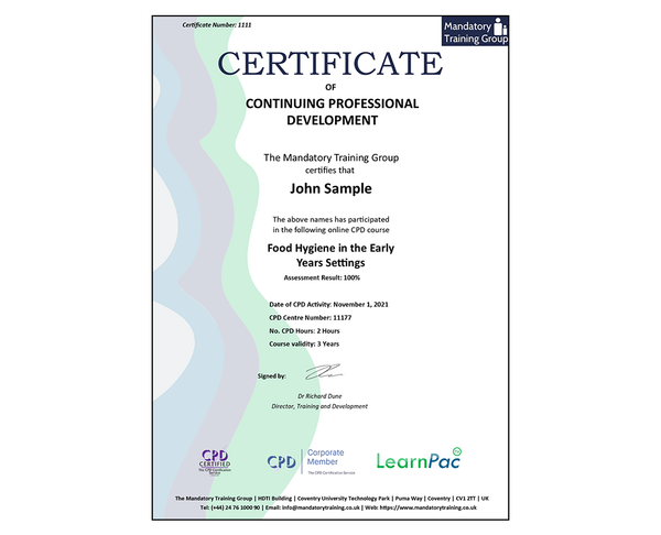 Food Hygiene in the Early Years Settings – Level 2 – CPDUK Accredited ...